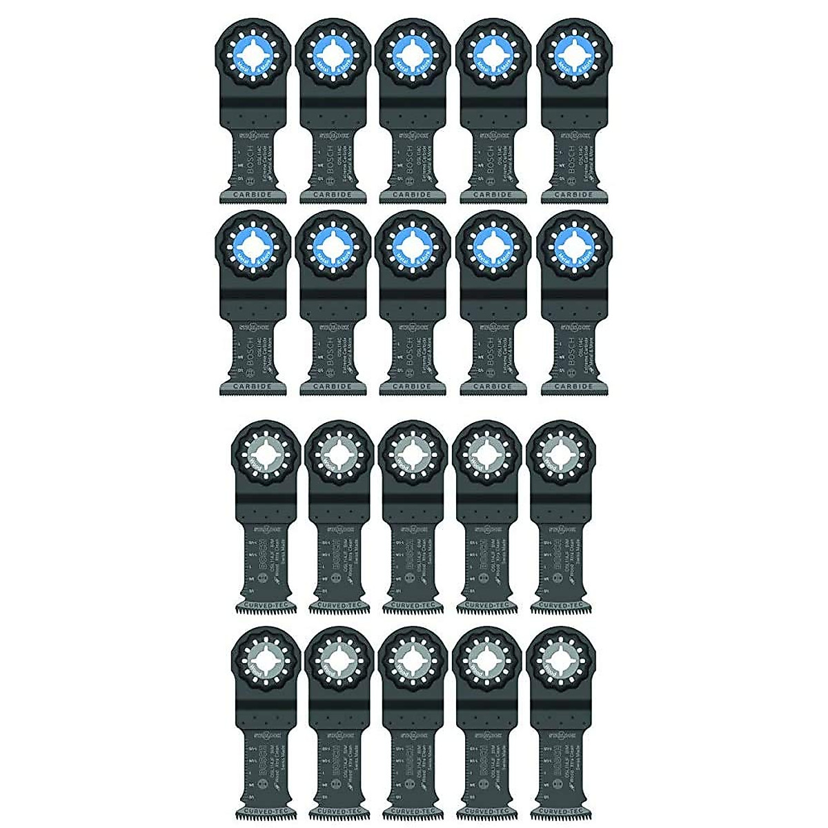 Bosch Starlock Carbide Oscillating Tool Blades for Cutting Metal, 10-Pack and Multitool Blades for Hard Wood, Laminate, 10-Pack, Bundle (20 Pieces)