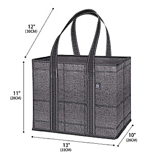 VENO 3 Pack Reusable Grocery Bags, Shopping Bags for groceries, Utility Tote with Handles and Hard Bottom, Foldable Shopping Cart Organizer, Multi-Purpose, Heavy-Duty (BLK Windowpane, 3 Pack)