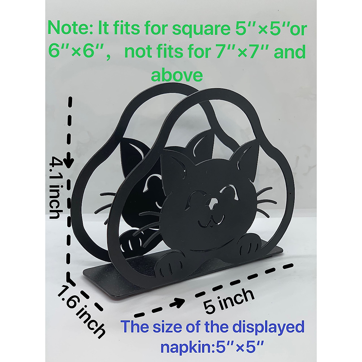 PXLYWLTZL Napkin Holder for kitchen，CAT black Metal Holders Tables, dinner iron Restaurants，Farmhouse，Cafe，Bar, Holders, Tissue Dispenser (CAT), 4.8inch 4inch 1.7inch (999)