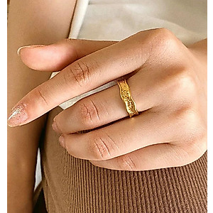 Aobei Pearl 18K Gold Plated Irregular Wave Open Ring for Women Minimalist Band Ring Adjustable Knuckle Finger Jewelry