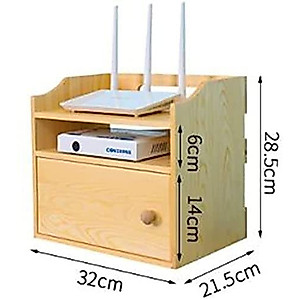 AVEEWA Wireless Router Storage Shelf Solid Wood Wireless Router Storage Box Desktop Set-Top Box Rack WiFi Box/Wood Color/32 * 21.5 * 28.5Cm