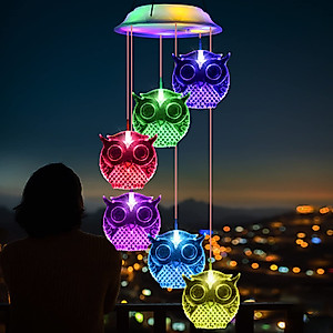 Wind Chimes,Owl Solar Wind Chimes for Outside, Waterproof LED Solar Powered Memorial Wind Chimes with Lights, Housewarming Gifts for Garden Outdoor Patio Yard Lawn Decor