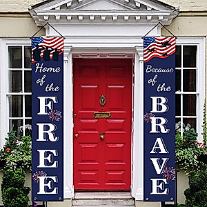 American Flag Patriotic Porch Sign Hanging Banner - Patriotic Party Decor Supplies for 4th of July Decorations/ Memorial Day/ Veterans Day/ Independence Day/ Labor Day - Outdoor/ Indoor/ Home/ Wall