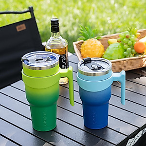 BJPKPK 20 oz Tumbler With Handle And Straw Stainless Steel Insulated Tumbler With Lid Reusable Metal Coffee Cups,Pink & Yellow Rose