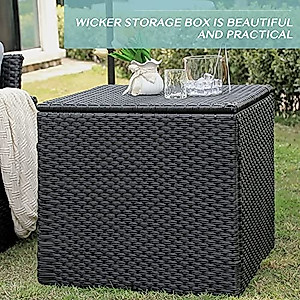 Green4ever Outdoor Deck Storage Box, Waterproof Outside Patio Rattan Wicker Storage Bin Container with Liner, Large Box for Cushions, Pool Toys and Garden Tools