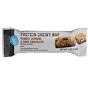 Amazon Brand - Happy Belly Protein Chewy Bars, Peanut Butter & Dark Chocolate, 30 Count (6 Packs of 5)