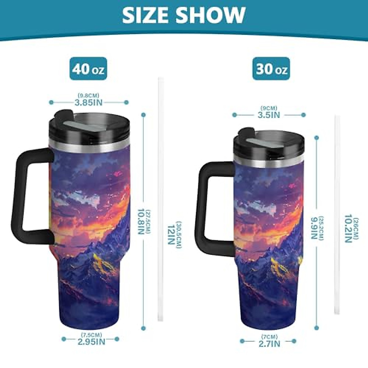 FRCSDIY Beautiful Snow Mountain Insulated Tumbler with Handle and Straw Lid,30oz Leakproof Stainless Steel Cup BPA-Free Water Bottle