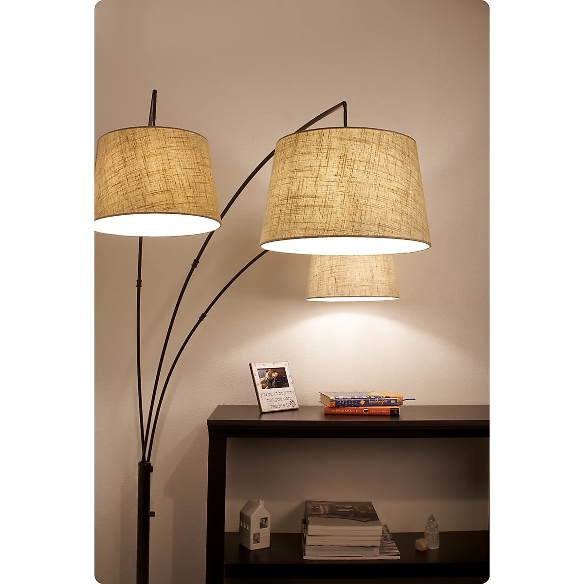 Kira Home Akira 79" 3-Light Modern Arc Floor Lamp with Weighted Base & 3-Way Switch, Oatmeal Shades + Oil Rubbed Bronze Finish