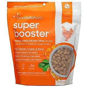 smallbatch Pets Freeze-Dried Super Booster Chicken Bites for Dogs & Cats, 18 oz, Made in The USA, Humanely Raised Single Protein Source, Topper & Treat, with Organic Vegetables and Probiotics