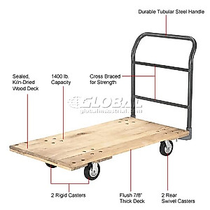 Global Industrial Platform Truck w/Hardwood Deck, 48 x 24, 1400 Lb. Capacity, 5" Rubber Casters
