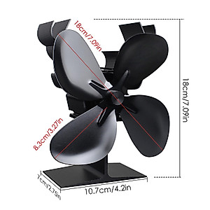 heybb Woodburner Stove Fan, 4 Blades Wood Stove Fans Heat Powered, Silent Operation with Stove Thermometer for Wood, Log Burner, Fireplace, Eco Friendly Circulatons and Efficient Heat Distributions