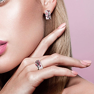 Santuzza 925 Sterling Silver Cherry Earrings Created Ruby Cubic Zirconia Tree Branches Dangle Earrings for Women