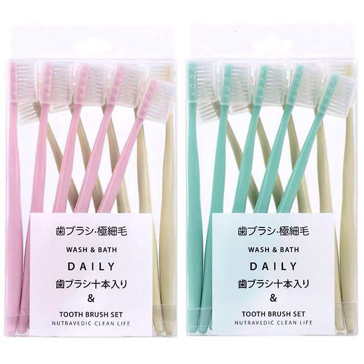 Healifty Long Handle Toothbrush 20pcs Ultra Soft Toothbrushes with Head Cover Manual Small Head Toothbrushes for Home Travel Hotel (Green Pink) Extra Soft Toothbrush