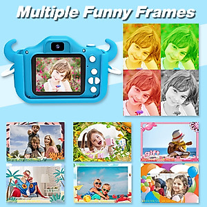 Goopow Kids Camera Toys for 3-8 Year Old Girls Boys,Children Digital Video Camcorder Camera with Cartoon Soft Cover, Best Chritmas Birthday Festival Gift for Kids - 32G SD Card Included