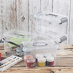 Ggbin 4-Pack 5 Quart Clear Plastic Storage Bins, Latching Storage Box with Handle