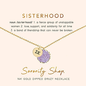 Sorority Shop SK Necklace - Sigma Kappa Purple Druzy Gemstone Necklace With Engraved Pendant – 14K Gold Dipped Jewelry with Purple Gemstone – Sorority Gift, Charm Paraphernalia