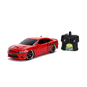 Jada Toys Big Time Muscle Hyperchargers RC - 2015 Dodge Charger SRT Hellcat, USB Charging, 2.4Ghz, Glossy Red