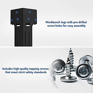 FLEXIMOUNTS Universal Steel Work Bench Leg Kit, Garage Storage Shelving Frame Workbench Customizable in Sizes and Colors, Maximum 96" Length, 48" Width, 35.4" Height, Black,Lumber Not Included