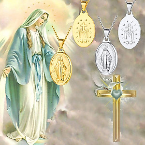 Nofade Silver Virgin Mary Necklace for Women Men 925 Sterling Silver Oval Pendant Necklace Catholic Religious Christian Jewelry