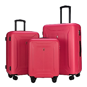 Widfre Luggage Sets 3 Pieces Carry on Suitcase Hardshell Lightweight Travel with Double Spinner Wheels Locks TSA Approved (Hot Pink)