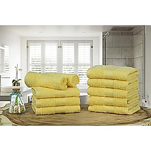 Ample Decor Wash Cloths Pack of 10, Oeko Tex Certified 600 GSM 100% Cotton Soft Absorbent, Premium Quality Durable Machine Washable, Ideal for Bathroom, Pool, Hotel, Spa – Yellow