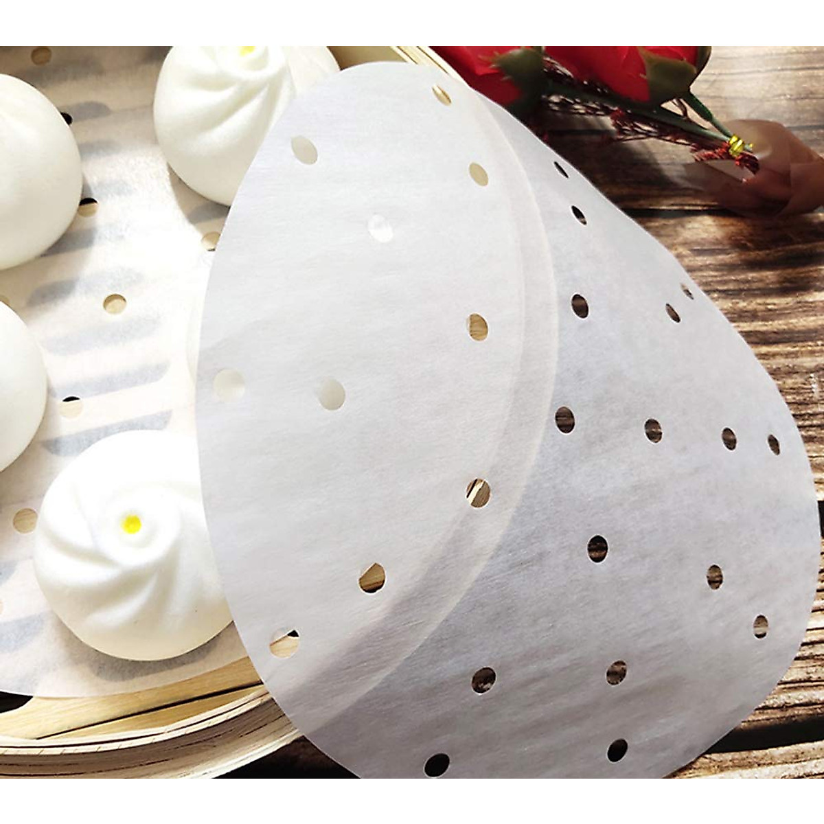 SHUAXI Air Fryer Liners (100+100 Pack) 7 inch and 9 inch Bamboo Steamer Liner,Perforated Parchment Paper Non-stick Basket Mat,Perfect for AirFryers/Steaming/Baking/Cooking.