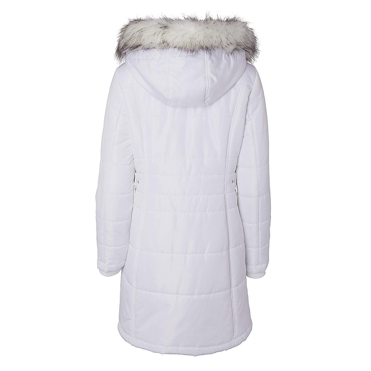 Women's Long Down Alternative Puffer Coat Detachable Plush Lined Fur Trim Hood - White (2X)