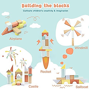 labebe Kids Push and Pull Activity Walker Wooden Baby Walker Toy for Boys/Girls with 54 Wooden Blocks, Toddler Sit to Stand Walking Wagon 12M+