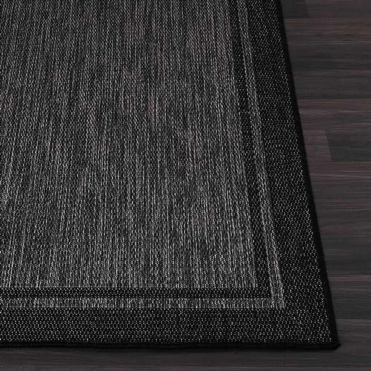 CAMILSON Indoor Outdoor Rug, 5x7 Bordered Dark Grey Black Modern Area Rugs for Indoor and Outdoor Patios, Kitchen and Hallway Mats, Washable Porch Deck Outside Carpet (Bordered Black, 5x7)
