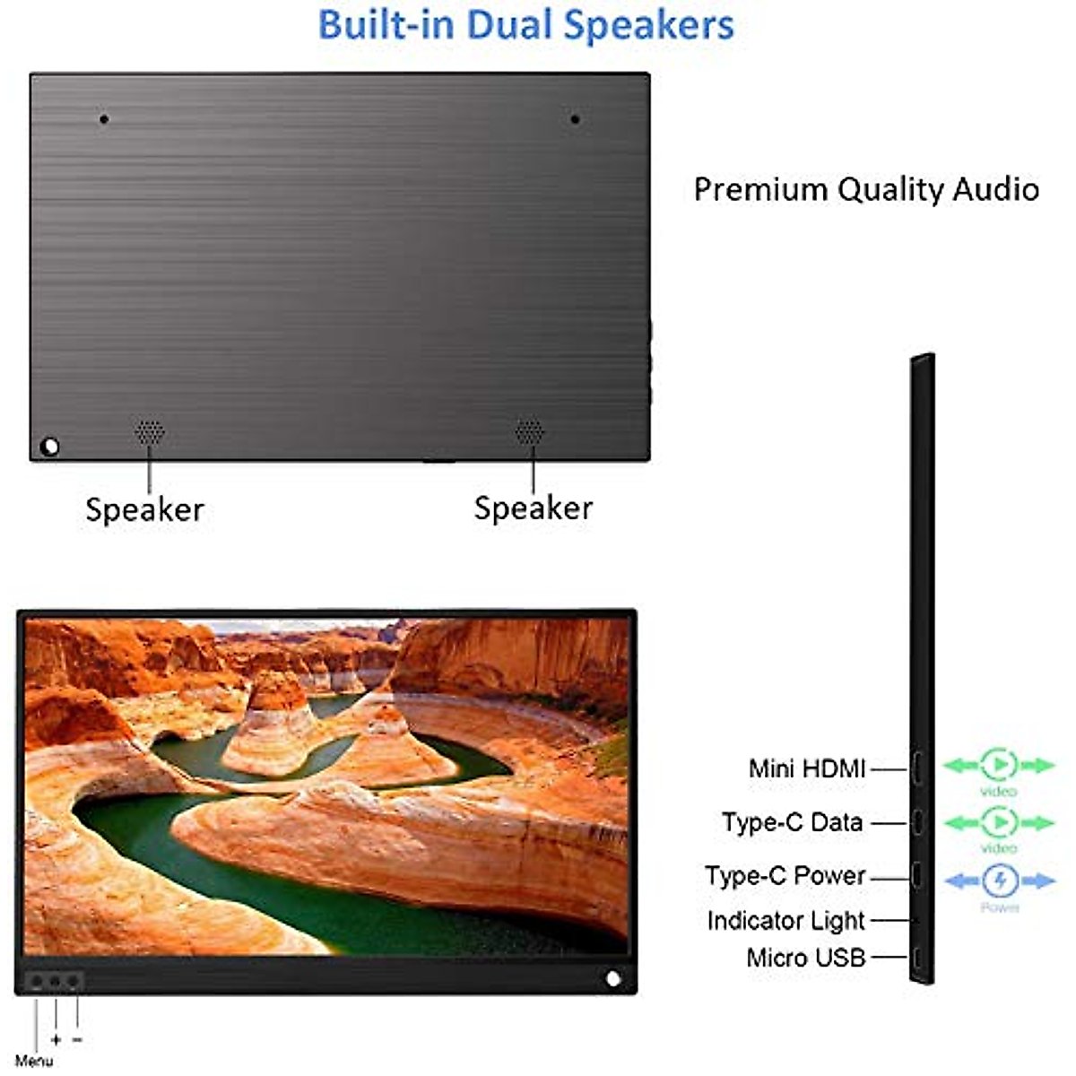 ZSCMALLS Portable Monitor 15.6 Inch Full HD Computer Display USB C Dual Monitor with Speaker, Gaming Monitor for PS3 PS4 Xbox Nintendo Raspberry pi