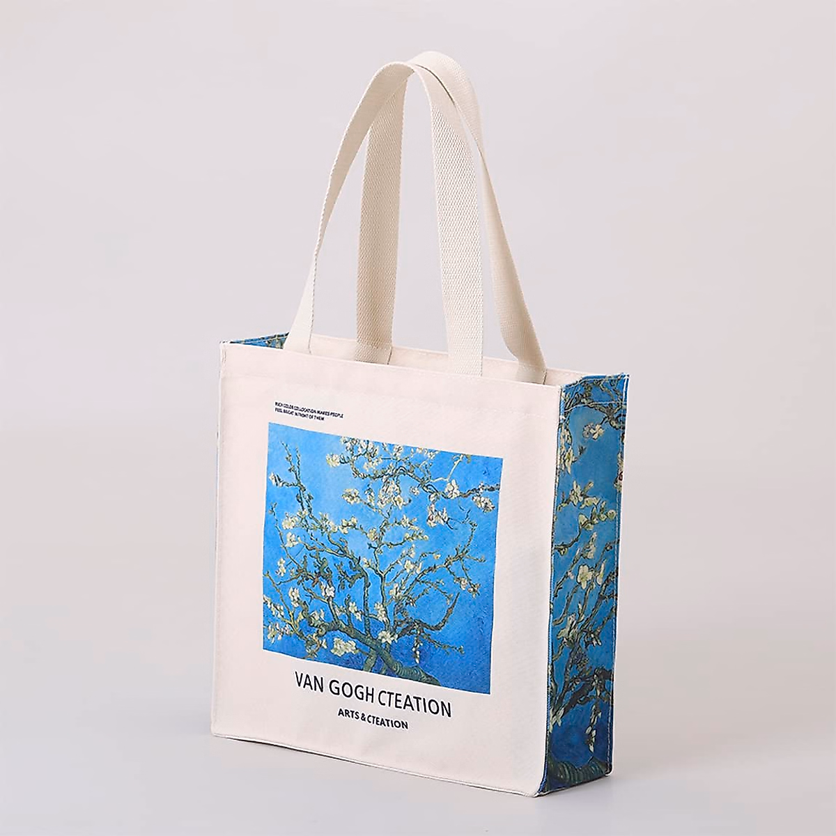 LZ Almond Blossom canvas tote bag aesthetic original design oil painting art for women girl reusable eco-friendly tote bag Van Gogh Series Canvas Tote Bag