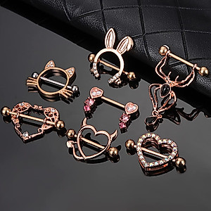 WASOLIE 7Pairs Cute Stainless Steel Nipple Rings Barbell Piercing Nipple Tongue Rings 14G