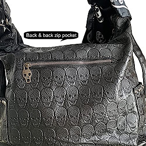 Downupdown Tote Bags for Women Skull Print Purse Leather Shoulder Bag Backpack Satchel Bag Punk Hobo Handbags Cool Ladies Totes-Black