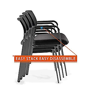 CLATINA Mesh Back Stacking Arm Chairs with Upholstered Fabric Seat and Ergonomic Lumber Support for Office School Church Guest Reception Black 4 Pack Set New Version