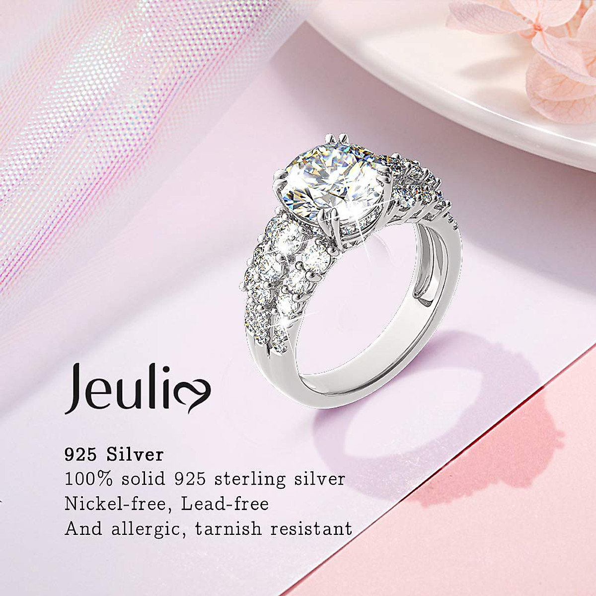 Jeulia Wedding Rings Engagement Rings for Women Anniversary Promise Ring Bridal Sets 925 Sterling Silver with 4.75 ct Primary Stone+2.59 ct Side Stone (8.0(U.S))
