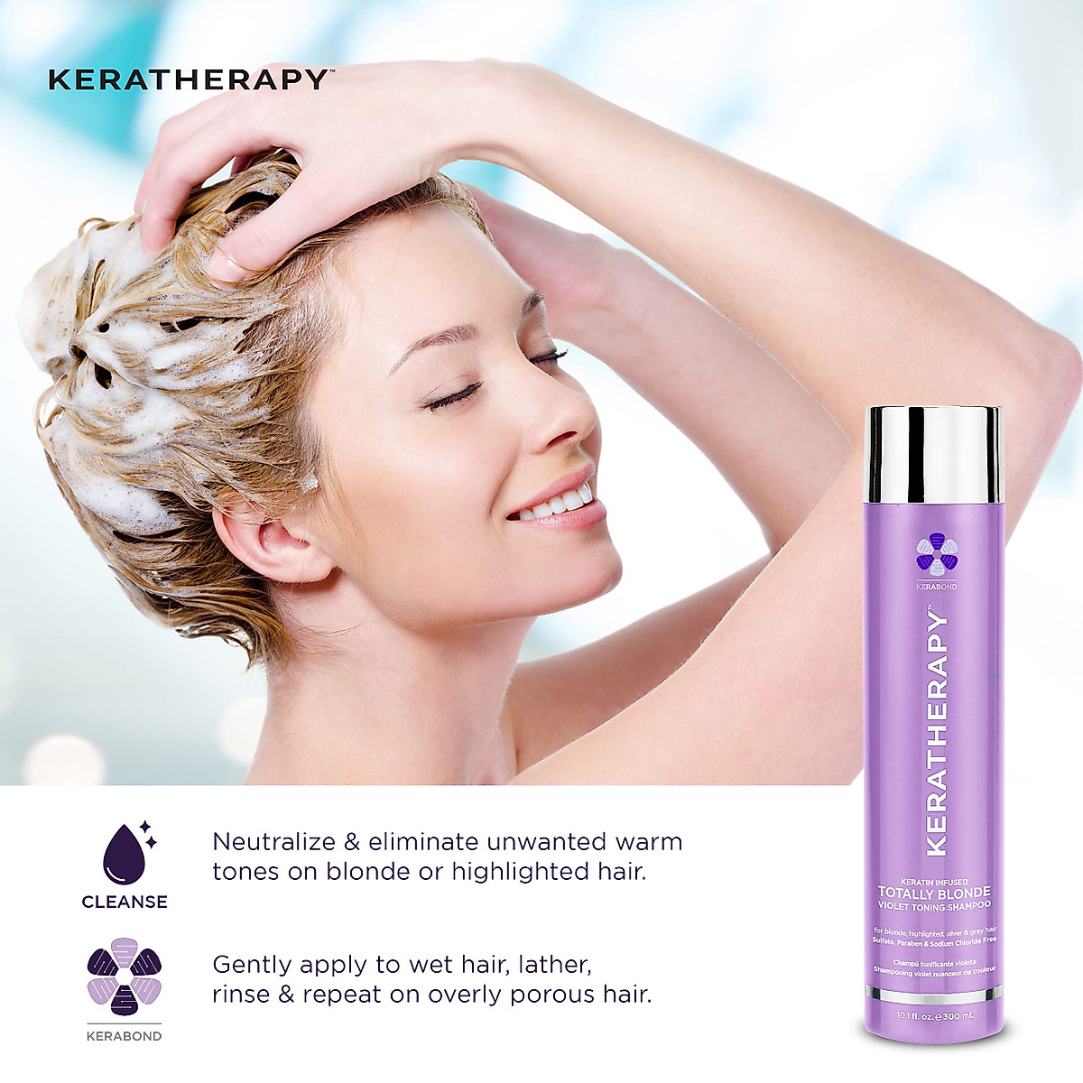 KERATHERAPY Keratin Infused Totally Blonde Violet Toning Conditioner, 10.1 fl. oz., 300 ml - Keratin Therapy Purple Conditioner for Blonde Hair, Brassy, Silver, & Highlighted - Sulfate & Paraben Free