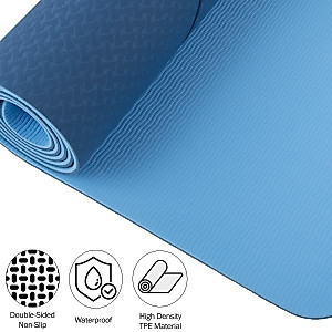 Yoga Mat with Alignment Marks - Lightweight Exercise Mat with Carry Strap for Home Workout or Travel by Wakeman Outdoors (Blue)