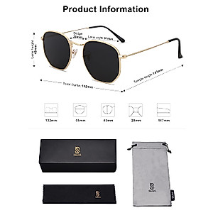 SOJOS Small Square Polarized Sunglasses for Men and Women Polygon Mirrored Lens SJ1072 Gold Frame/Grey Lens