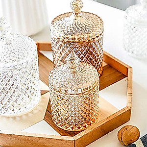 YOUDirect Apothecary Jar, 20 OZ Glass Qtip Holder with Lid, Luxurious Crystal Canister Bathroom Counter Vanity Organizer for Bath Salts/Bombs Cotton Balls/Swabs/Rounds Makeup Sponges (Rose Gold)