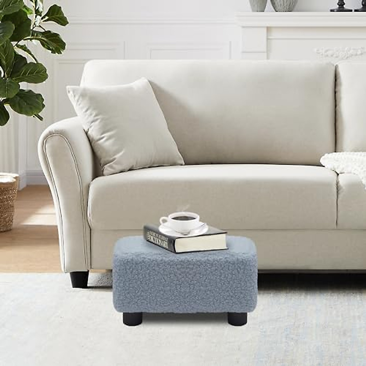 CAROLMADE Small Foot Stool Ottoman 15.4" Footstool with Legs Under Desk Footrest for Living Room Bedroom and Office, Soft Blue