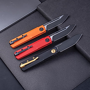 Real Steel Knives G-Tanto Slipjoint Folding Knife 2.64" Nitro-V Black Two-Tone Finish Tanto Blade-Orange G10 Handle, Designed by Ostap Hel, Perfect for Camping, Hiking, Daily Cutting Tasks