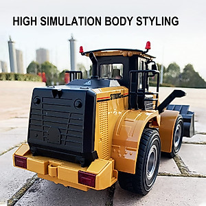 Hitish Remote Control Front Loader 2.4Ghz 9 Channel RC Bulldozer Construction Vehicle Radio Control Tractor Truck Toy with Lights & Sounds for Kids Age 8, 9, 10 and Up Years Old