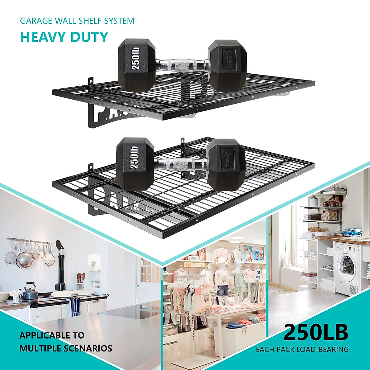 PAOKE Garage Wall Shelving, Heavy Duty Floating Shelves, Load Capacity Up to 1000 lbs, Easily Mounted on The Wall to Save Space in The Garage (1.5x3.8ft Black 4Pack)