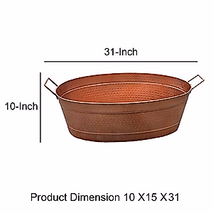 Benjara BM195214 9.5 x 15 x 30.5 in. Oval Shape Hammered Texture Metal Bath Tub with 2 Side Handles, Copper
