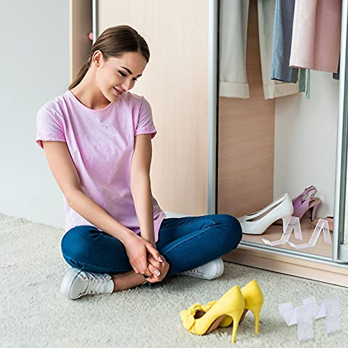 Jetec Acrylic Clear Shoe Display Stand Shoe Display Rack Holder Acrylic Display Stands Shoe Store Display Stands for Women's Sandal, Sports Shoes (8 Pieces)