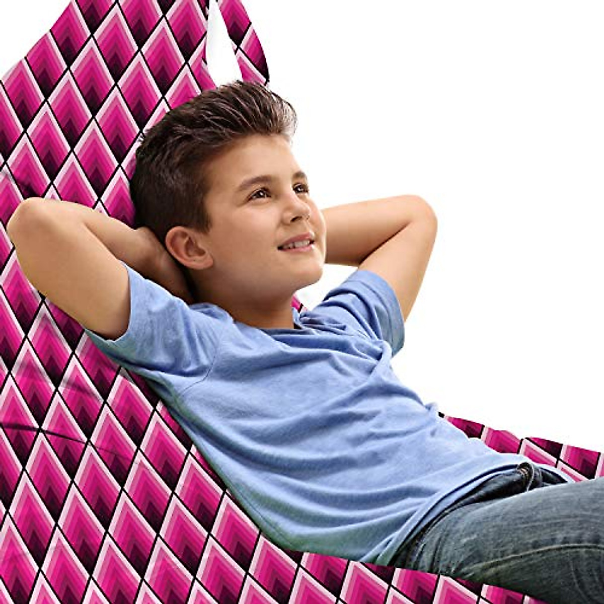 Ambesonne Geometric Lounger Chair Bag, Symmetrical Rhombus Inspired Elements Repeating Lozenges Tile Sharp Shapes, High Capacity Storage with Handle Container, Lounger Size, Hot Pink