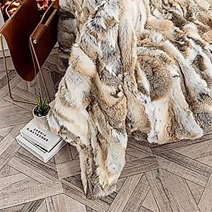Natural Real Rabbit Fur Throw Blanket Luxury Fluffy Soft Cozy Plush,Thick Warm Blanket for Couch, Sofa and Bed,55.1in x62.9in(Straw Yellow)