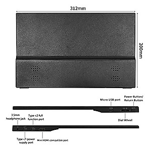 13.3'' Professional Portable Monitor (1920X1080) FHD, Portable Travel Monitor for Laptop USB-C HDMI Gaming Ultra-Slim Display w/Speaker, External Monitor for Laptop PC Phone PS5 Switch 13 US Plug