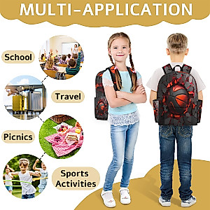 YoCosy School Backpack for Boys Girls Black Red Sport Basketball Kids Backpack Bookbag for Elementary Preschool Travel Daypack Laptop Backpack Purse for Women Men Teens