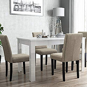 Furniwell Dining Chairs Upholstered Parson Urban Style Kitchen Living Room Side Padded Chair with Solid Wood Legs Set of 4 (Fabric, Beige)